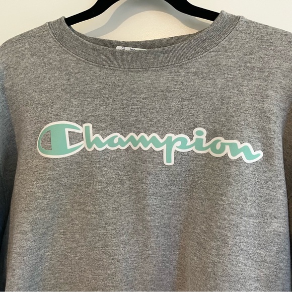 Champion | Sweaters | Champion Grey Crew Neck With Light Blue Logo ...